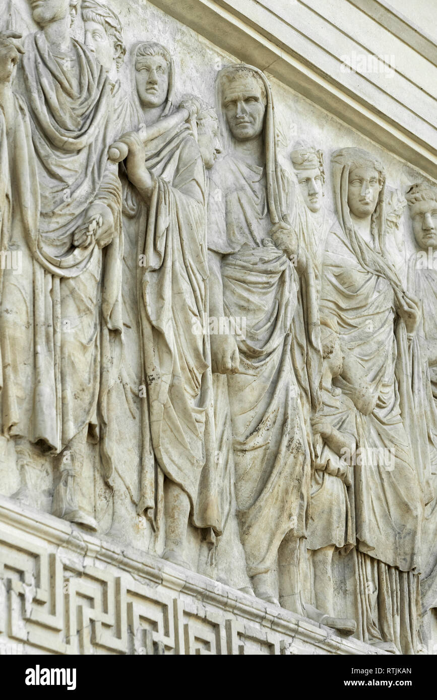 Rome. Italy. The Ara Pacis Augustae, Ara Pacis Museum. Section of ...
