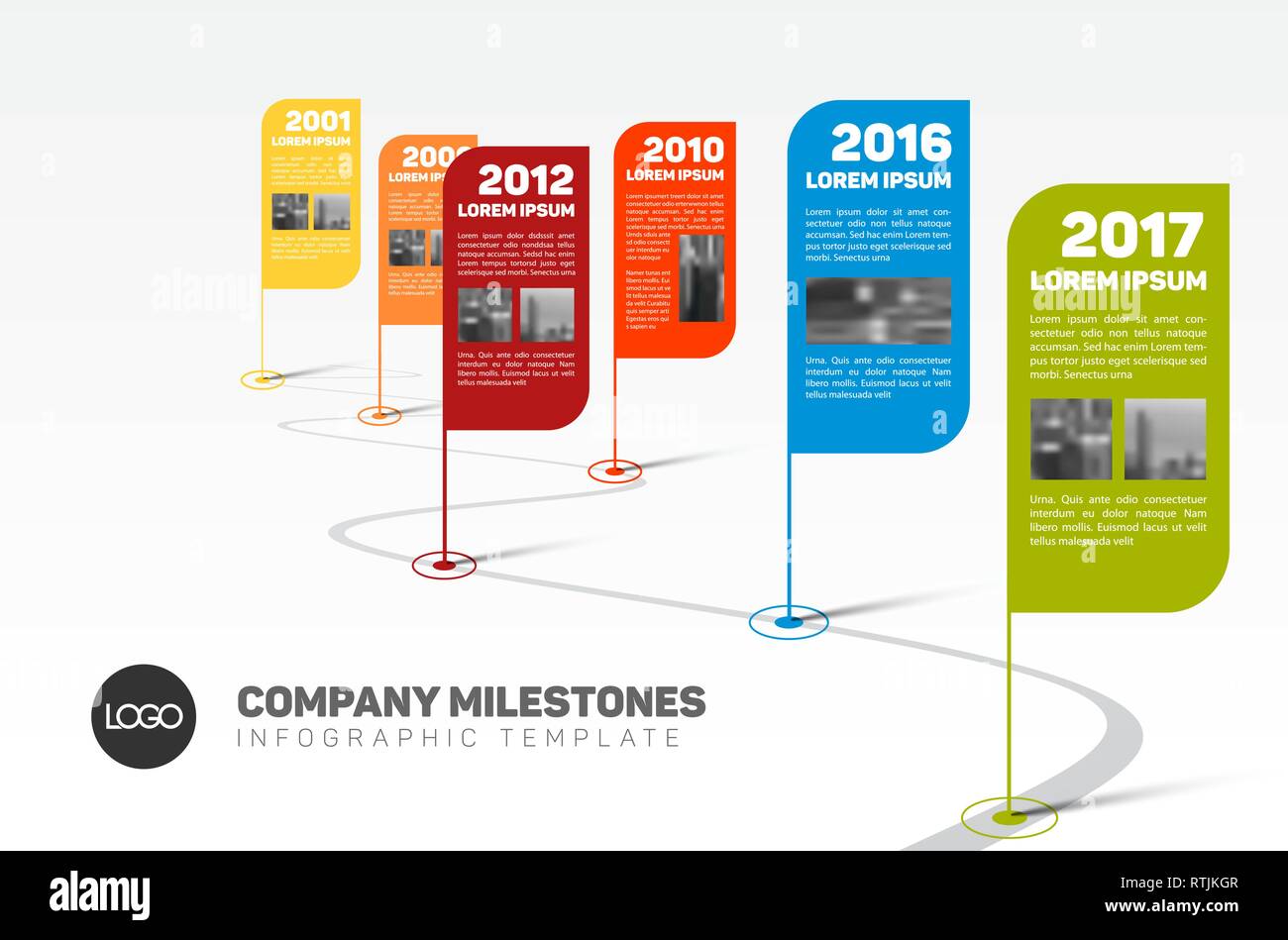 Vector Infographic Company Milestones Timeline Template with flag ...