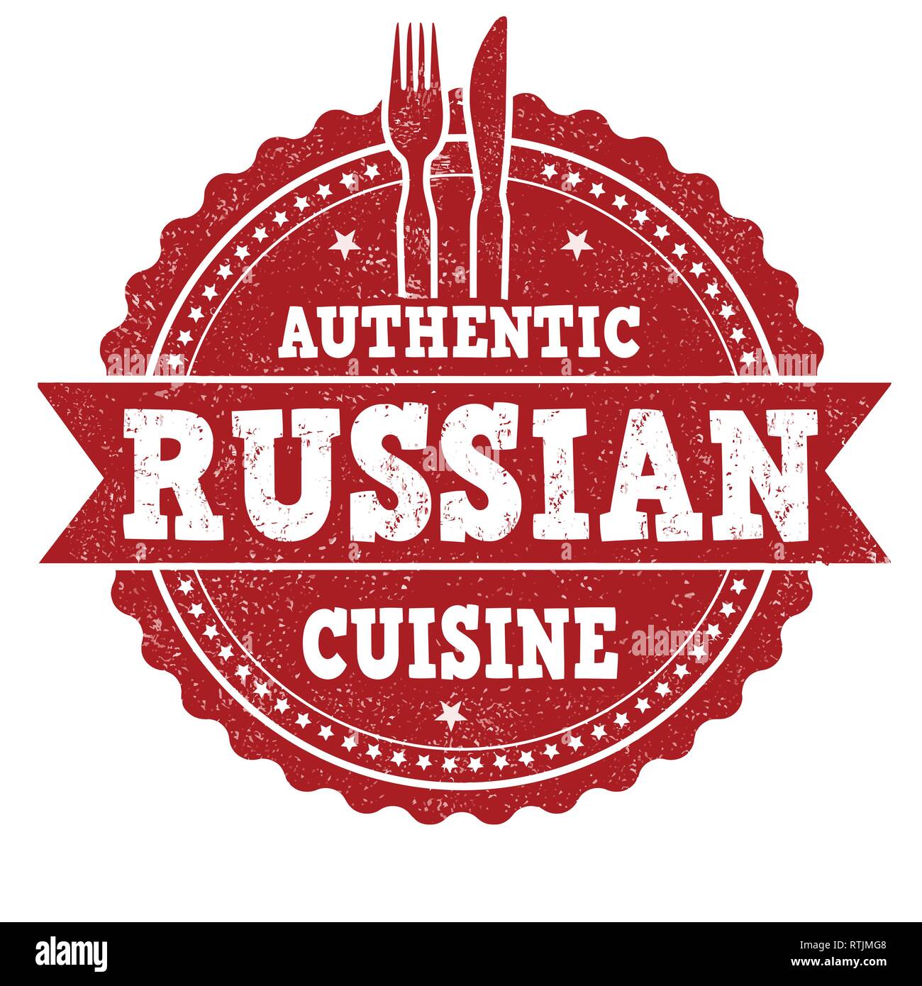 Russian cuisine sign or stamp on white background, vector illustration ...