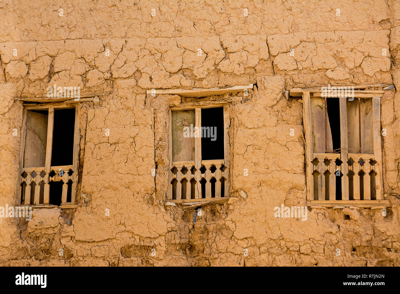 Windows of an old mud house in the old village of Al Hamra (Oman Stock ...