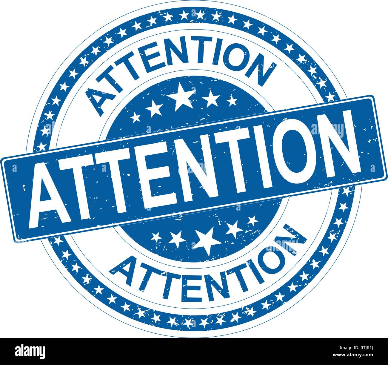 blue attention round grungy rubber stamp with stars Stock Vector Image ...