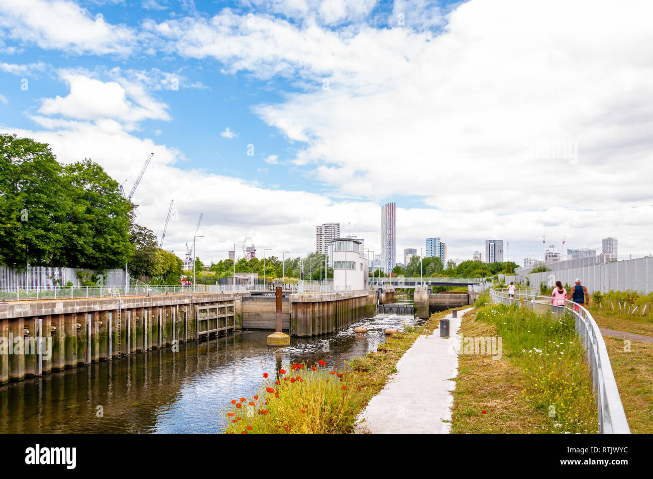 Stratford's changing skyline from the Bow Back Rivers,Three Mills Green ...