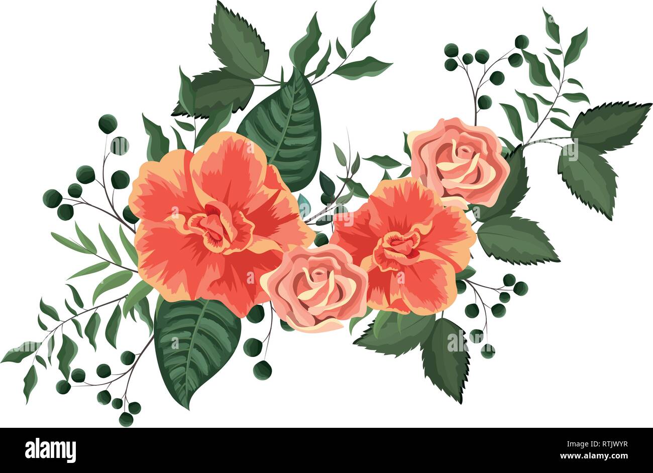 Spring flowers with leaves Stock Vector Image & Art - Alamy