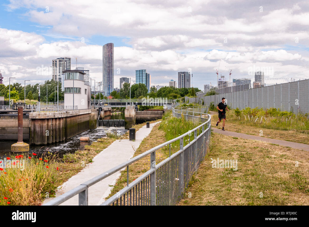 Stratford's changing skyline from the Bow Back Rivers,Three Mills Green ...