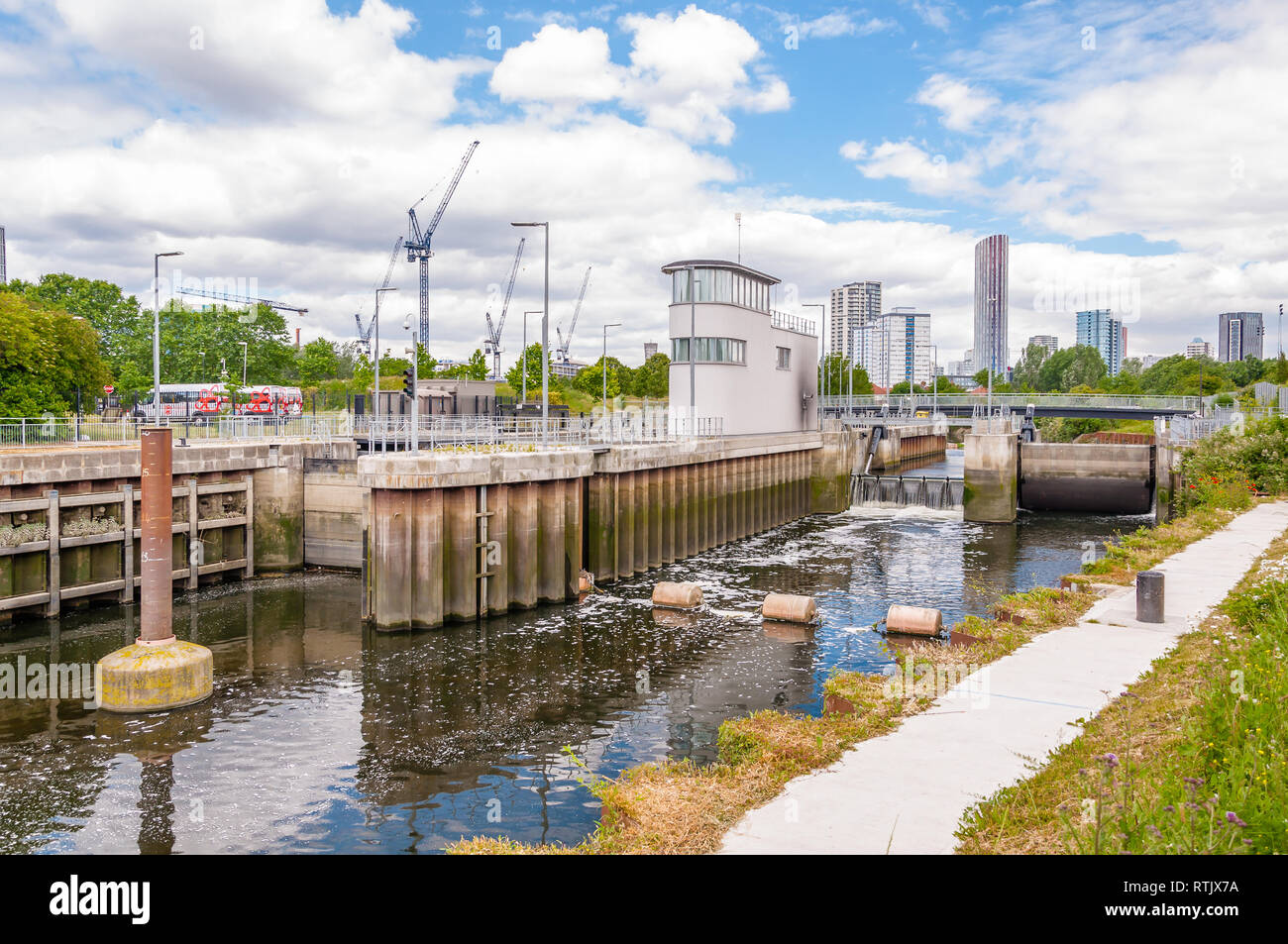 Three Mills Lock across Prescott Channel,London, England, UK Stock ...