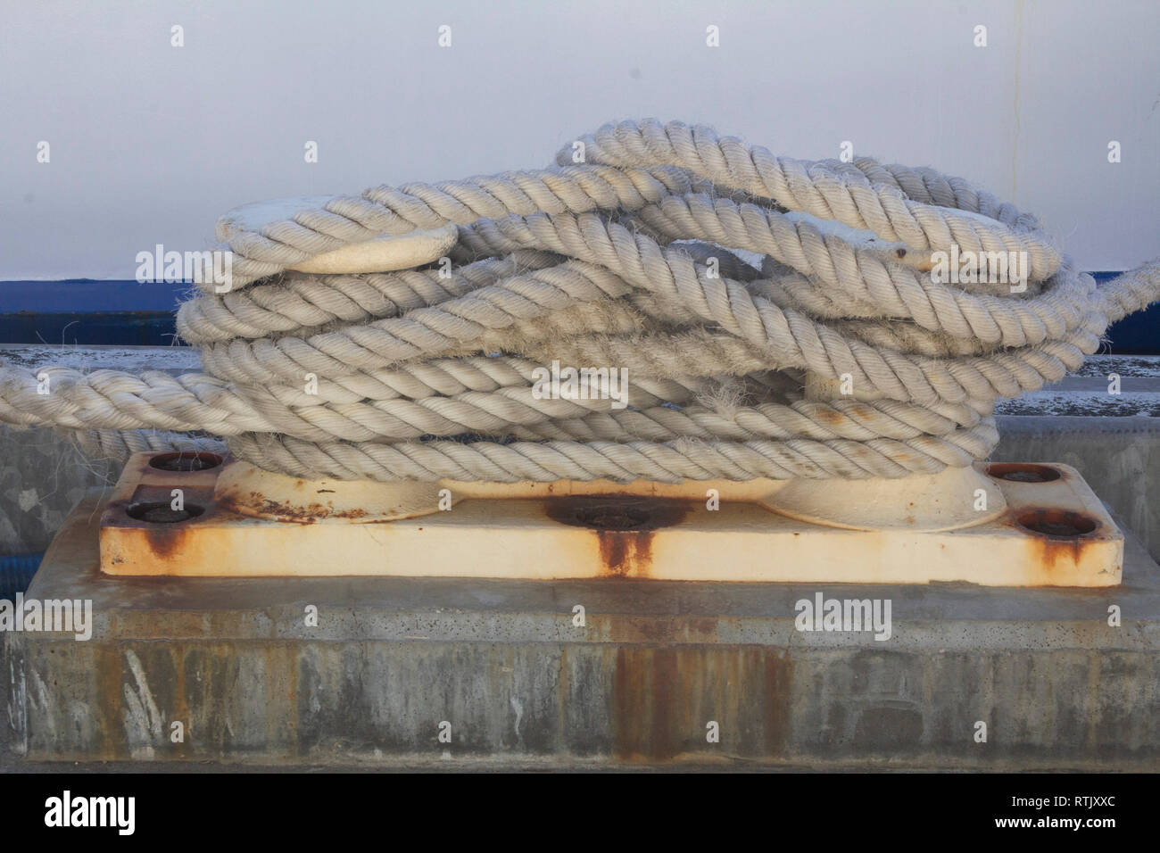 Bundle of rope on the ship mooring bollard, Perth Western Australia ...