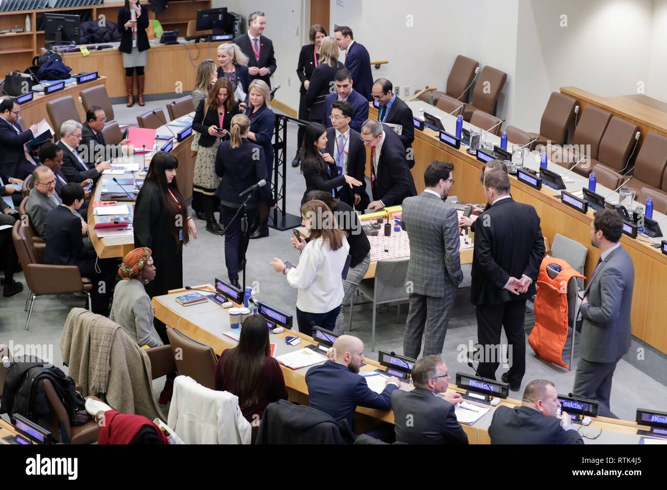 United Nations, New York, USA, March 01, 2019 - Delegates speak with ...