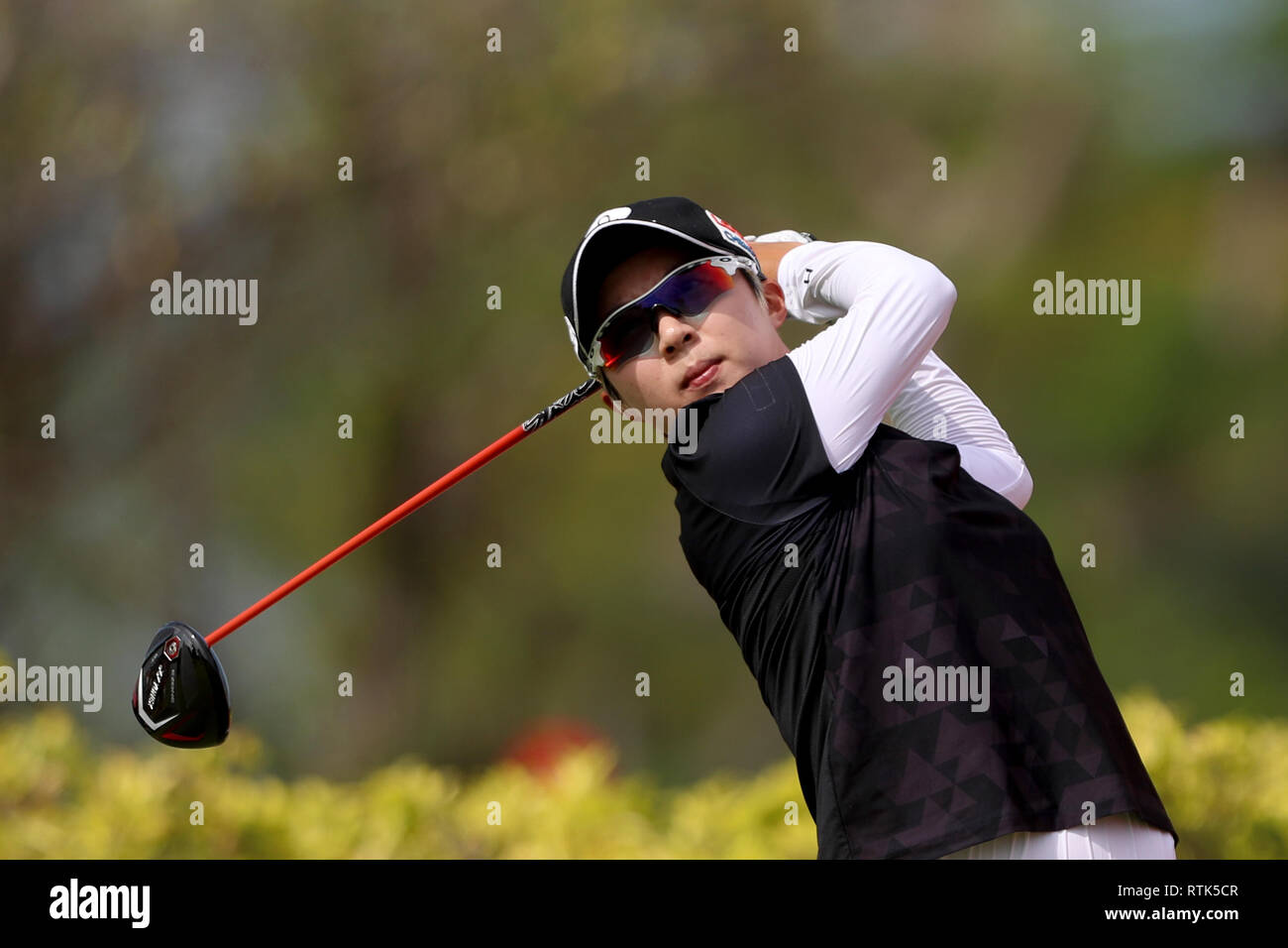 Singapore. 2nd Mar, 2019. Hyo Joo Kim of South Korea tees off on the ...