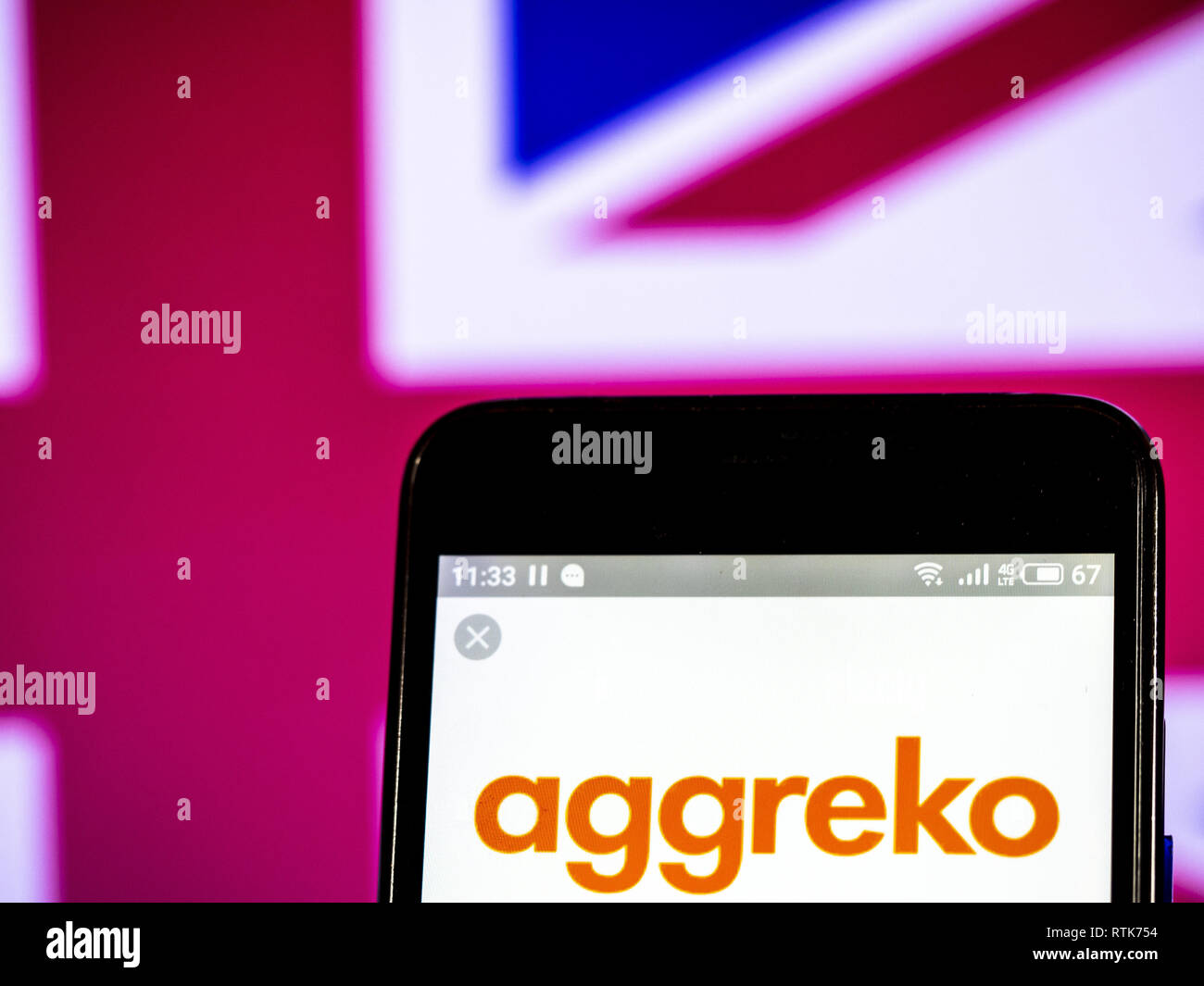 Kiev, Ukraine. 28th Feb, 2019. Aggreko plc logo seen displayed on a ...