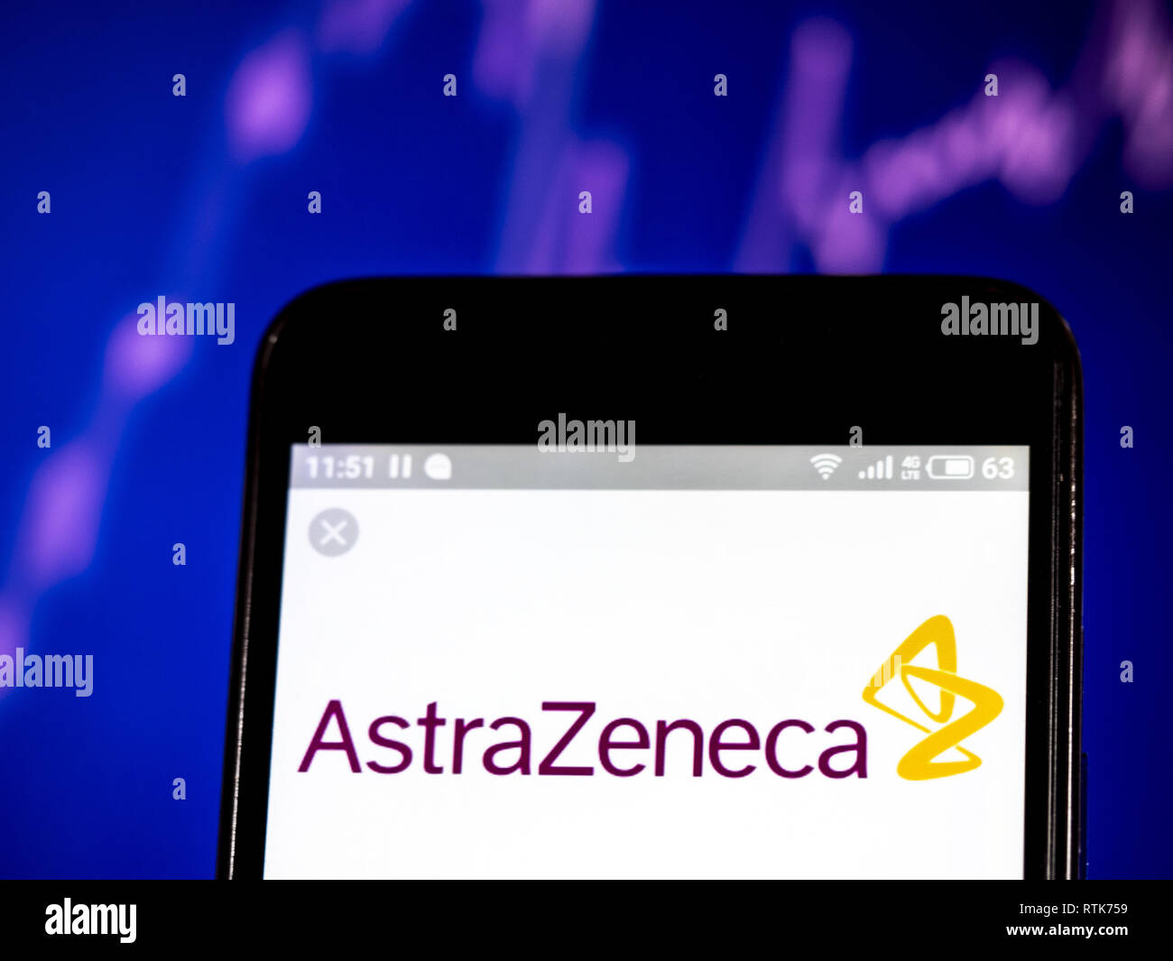 Kiev, Ukraine. 28th Feb, 2019. AstraZeneca plc logo seen displayed on a ...
