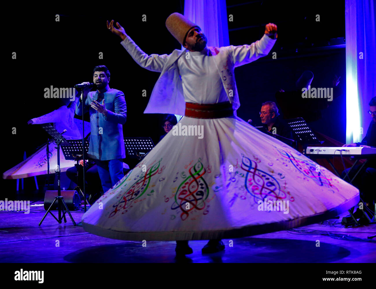 Beirut, Lebanon. 1st Mar, 2019. Sufi singer Sheikh Ahmed Hawili with ...