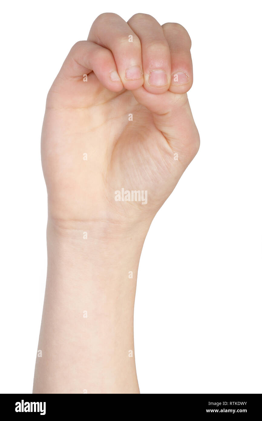 Caucasian hand doing American Sign Language showing the symbol for E ...