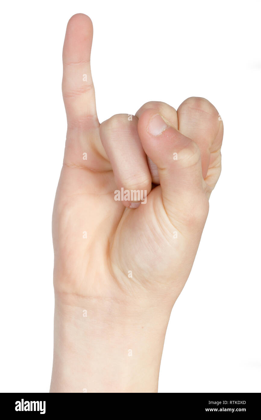 Caucasian hand doing American Sign Language showing the symbol for I ...