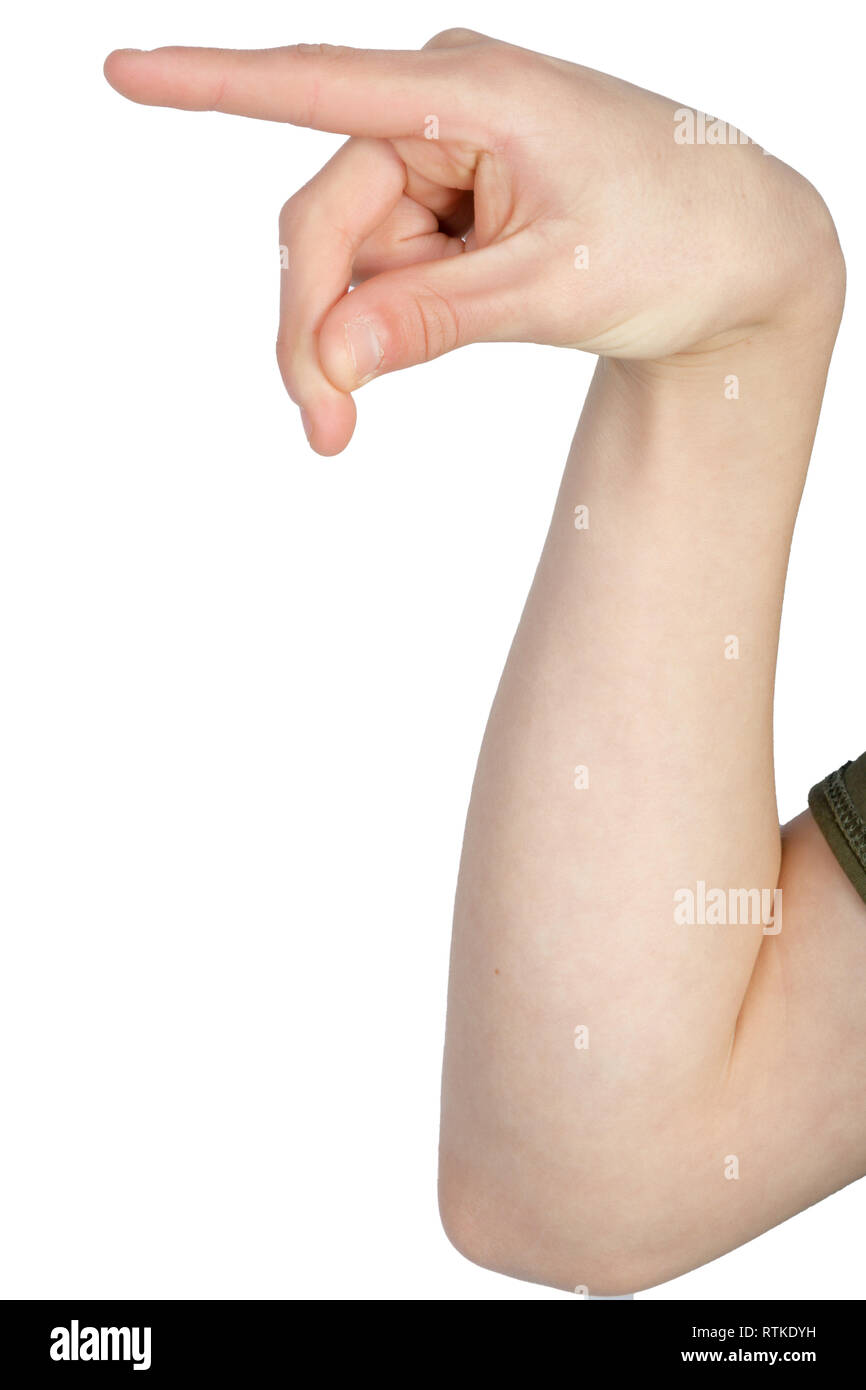 Caucasian hand doing American Sign Language showing the symbol for P ...