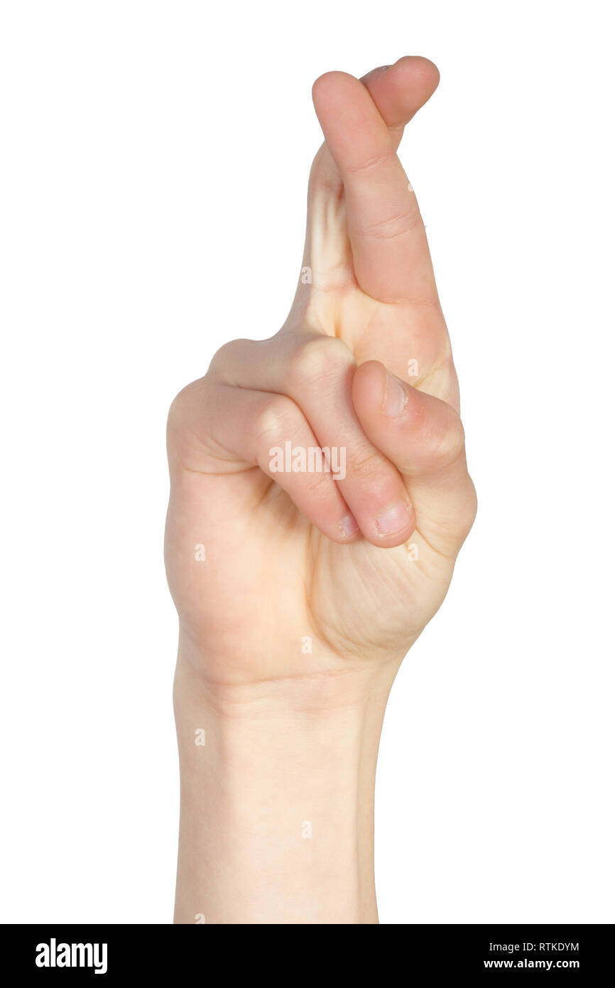 Caucasian hand doing American Sign Language showing the symbol for R ...