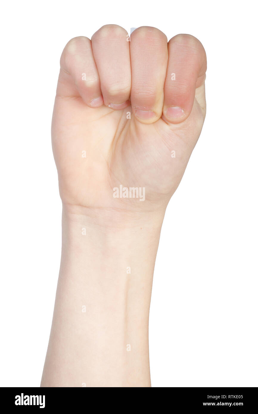 Caucasian hand doing American Sign Language showing the symbol for T ...