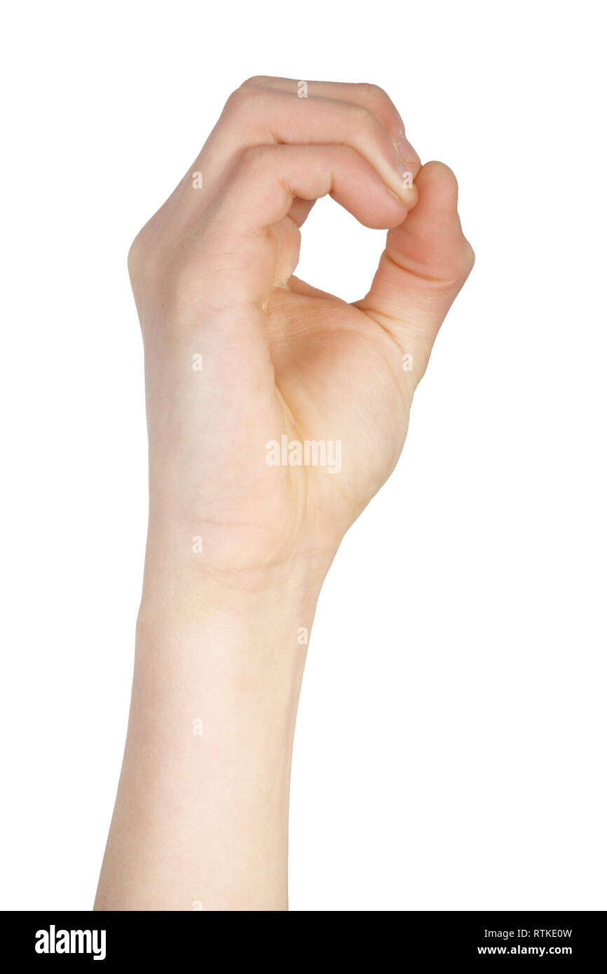 Caucasian hand doing American Sign Language showing the symbol for 0 ...