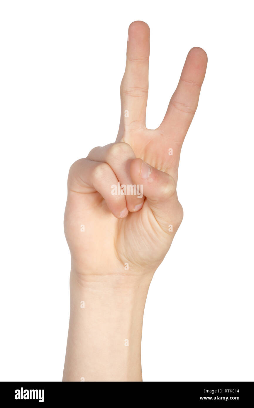 Caucasian hand doing American Sign Language showing the symbol for 2 ...