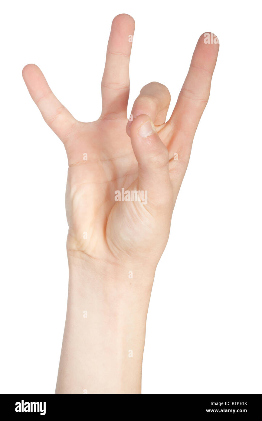 Caucasian hand doing American Sign Language showing the symbol for 8 ...