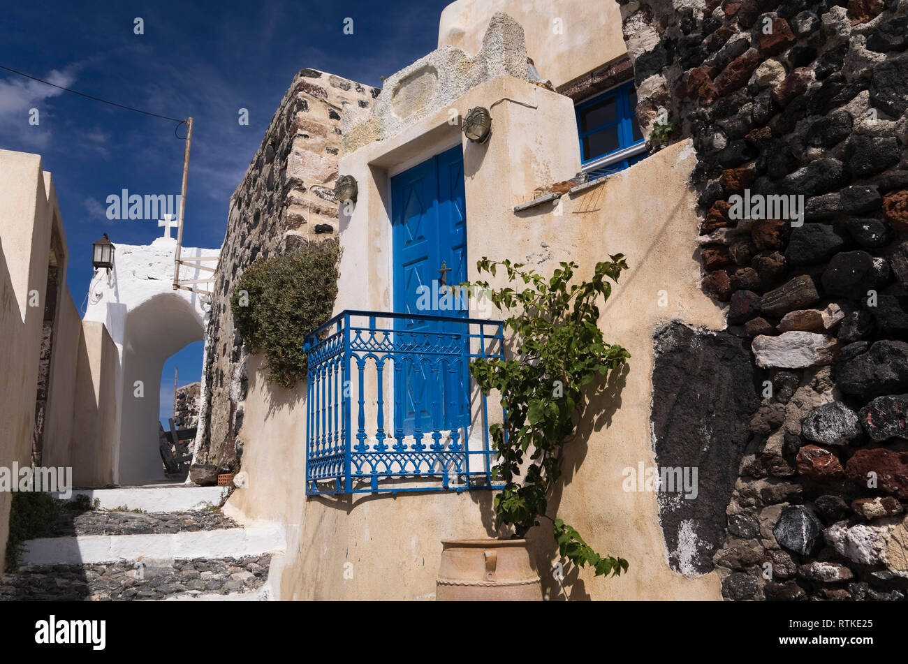 Traditional Greek architectural style building in Pyrgos village ...