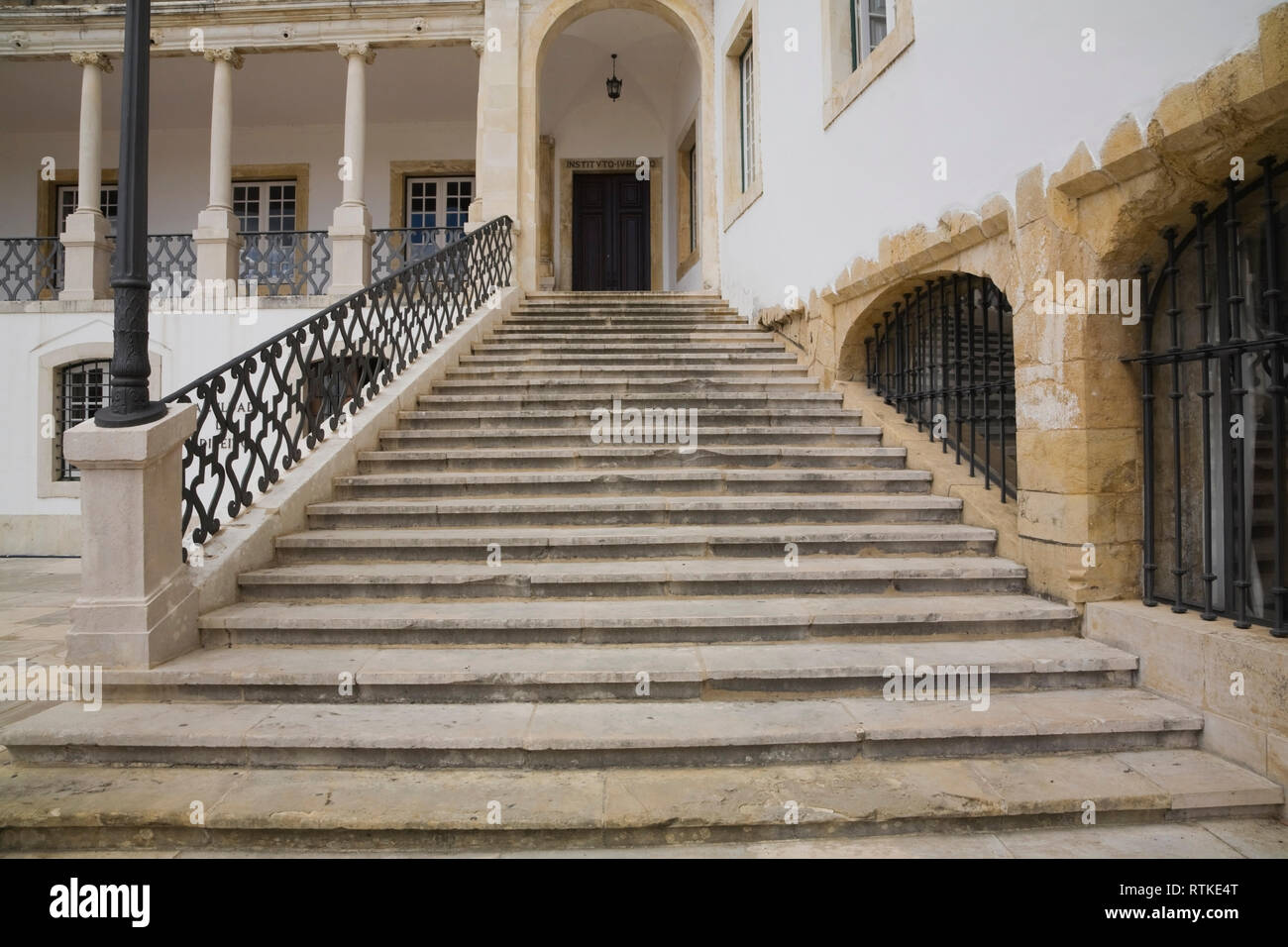 Stairs leading up to the Old University building of Coimbra, Portugal ...