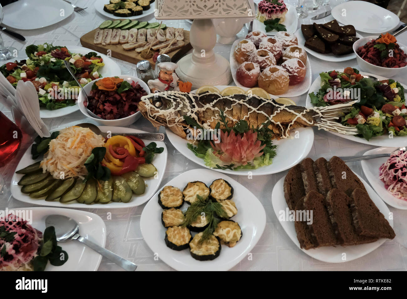 Belarusian dinner which includes many traditional dishes. Belarus Stock ...