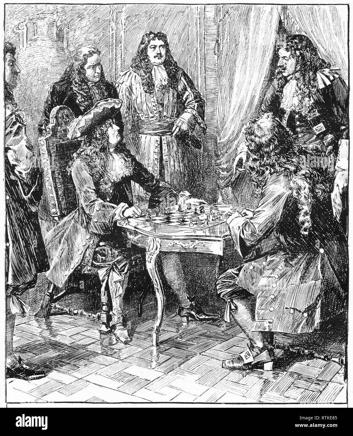 Engraving of a group of wealthy, upper class men engaged in a game of ...