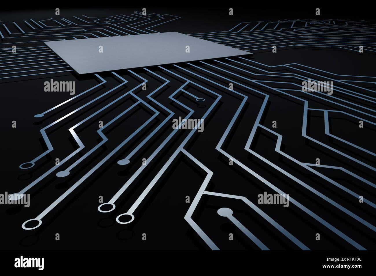 3d rendering, Circuit board and gold glow chip Stock Photo - Alamy