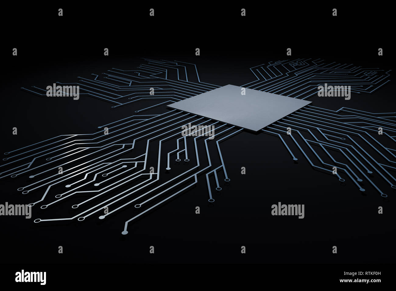 3d rendering, Circuit board and gold glow chip Stock Photo - Alamy