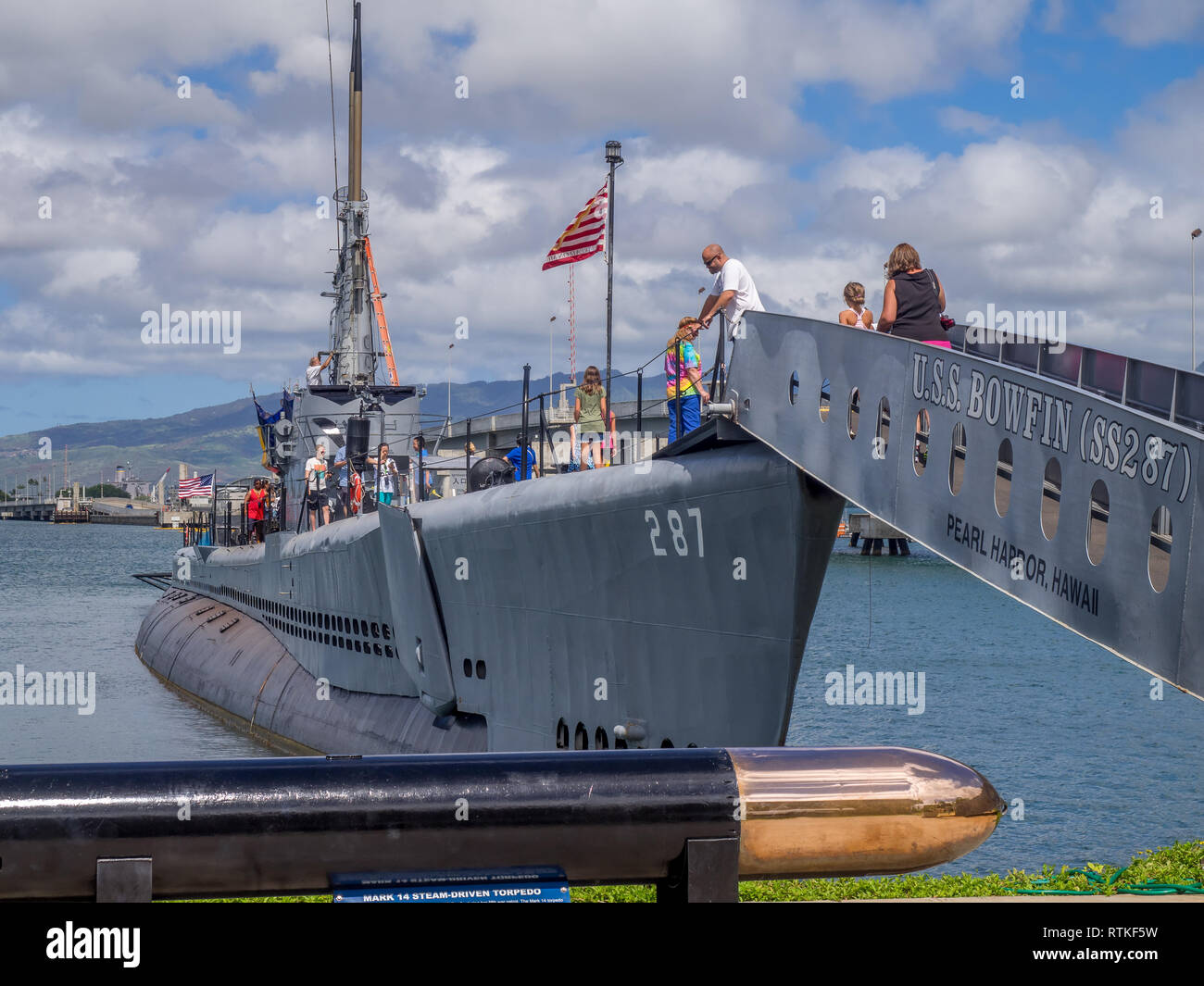 USS Bowfin submarine in Pearl Harbor museum on August 5, 2016 in Oahu ...