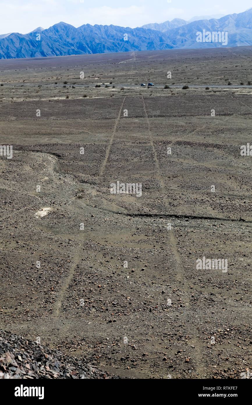 Nazca Lines, you can see at ground level as it extends to the horizon a ...