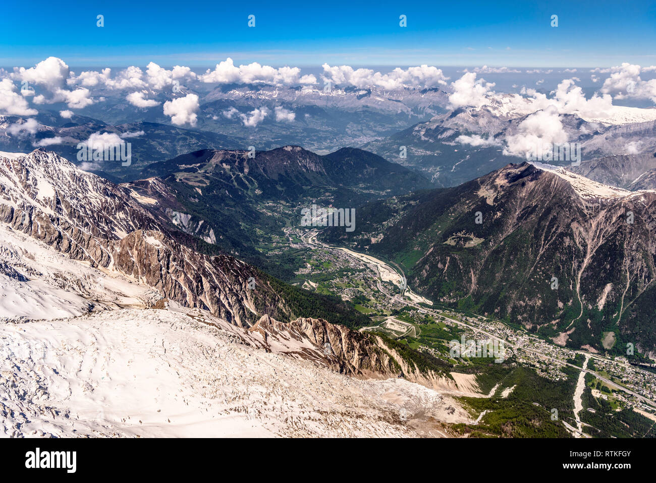 Valley with villages between snowy mountains Chamonix, Mont Blanc ...