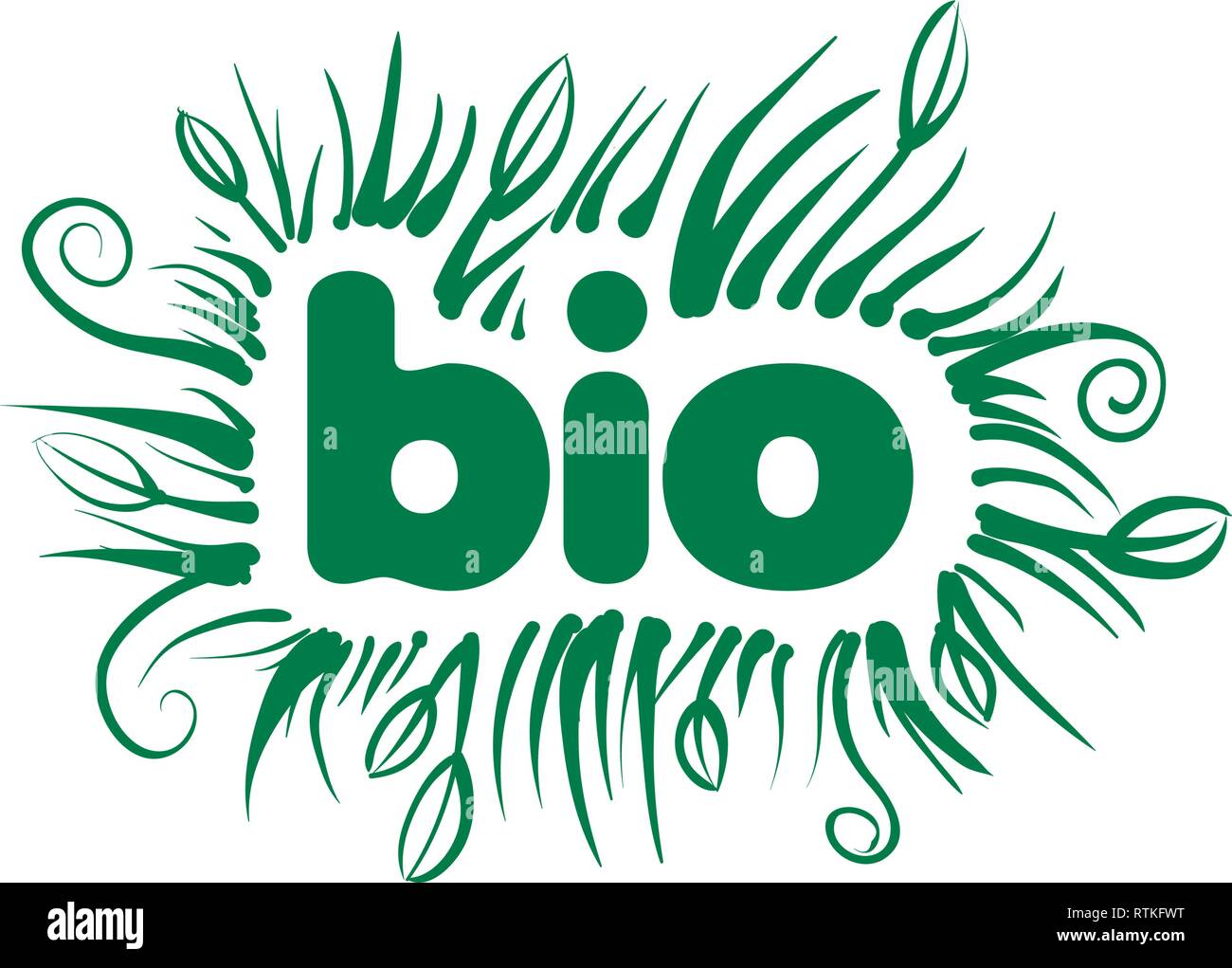 Bio sign in the form of leaves and grass. Vector illustration on white ...