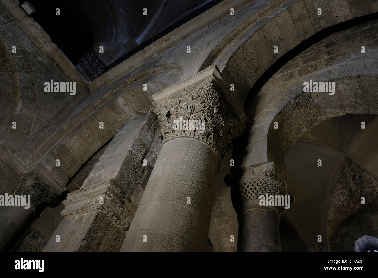 Byzantine column with elaborately carved capitals, decorated with ...