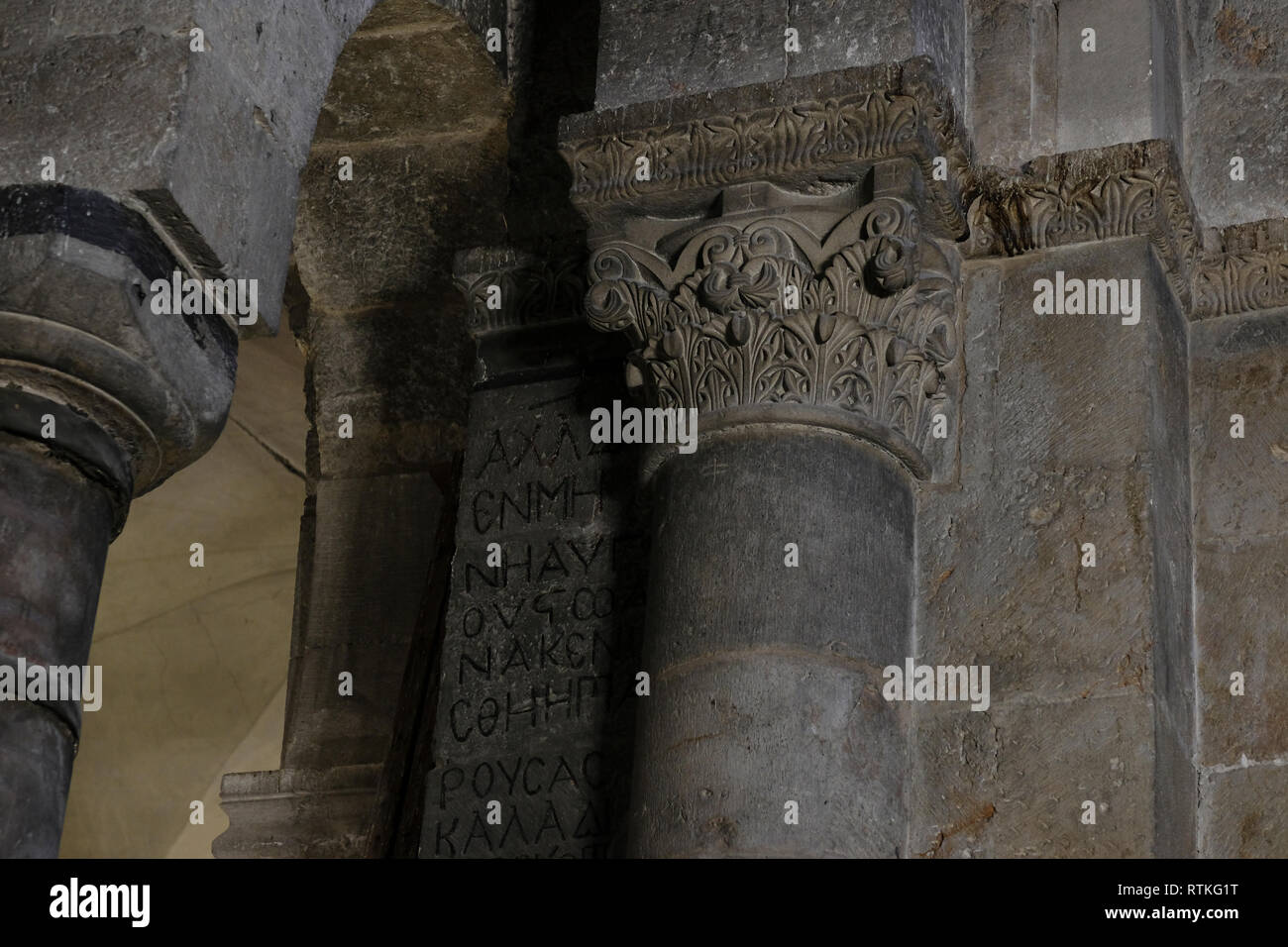 Byzantine column with elaborately carved capitals, decorated with ...