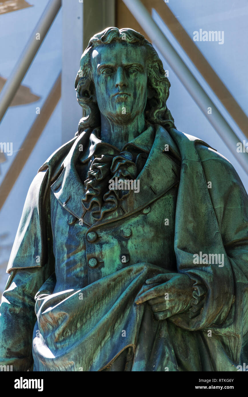 Schiller monument in Furtwanglerpark in the old town of Salzburg. The ...