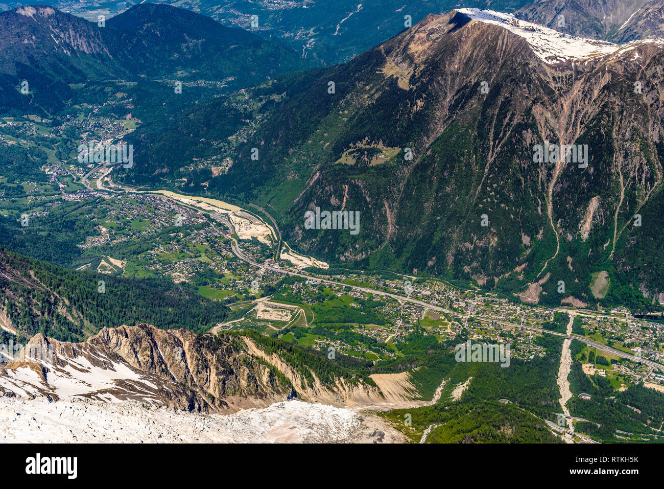 Valley with villages between snowy mountains Chamonix, Mont Blanc ...