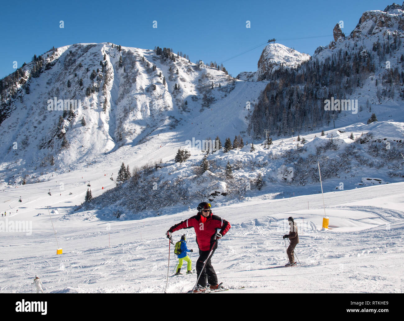 VAL GARDENA, ITALY - FEBRUARY 07, 2017: Skiing area in the Dolomites ...