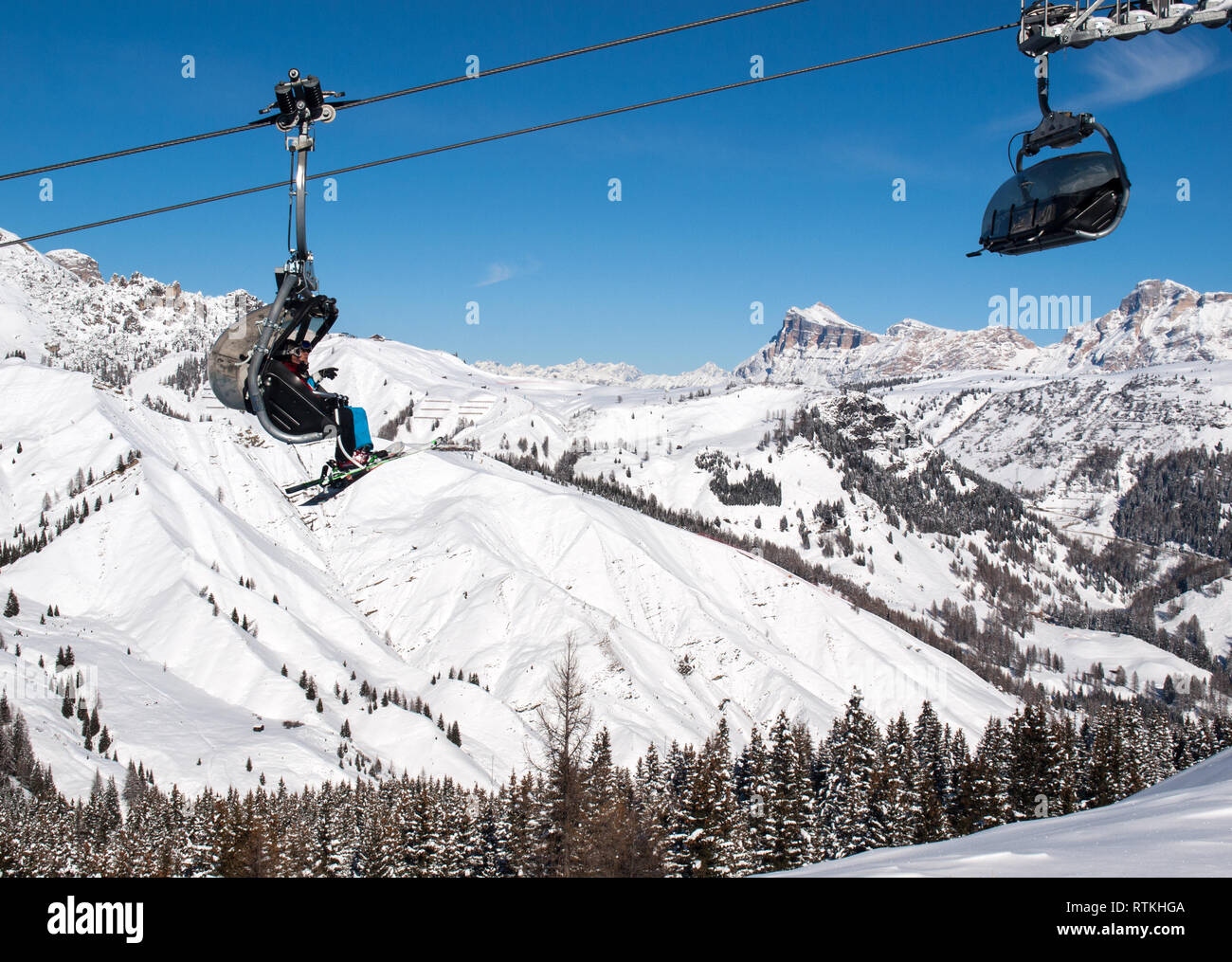 VAL GARDENA, ITALY - FEBRUARY 07, 2017: Skiing area in the Dolomites ...