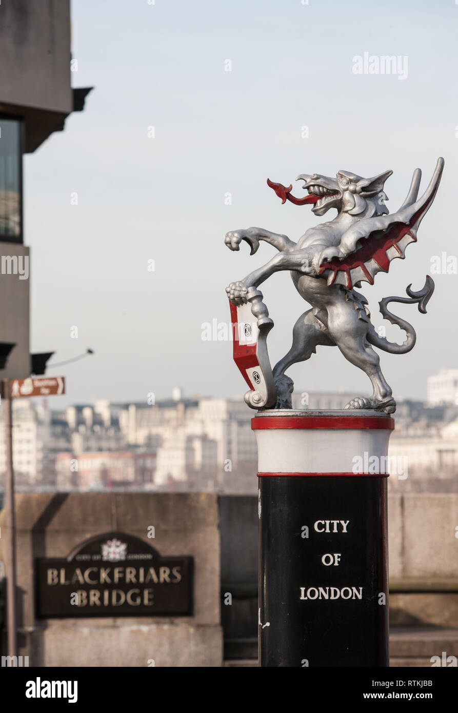 City of London,CBD,silver,Dragon,boundary,marker,entrance,on,south ,end ...