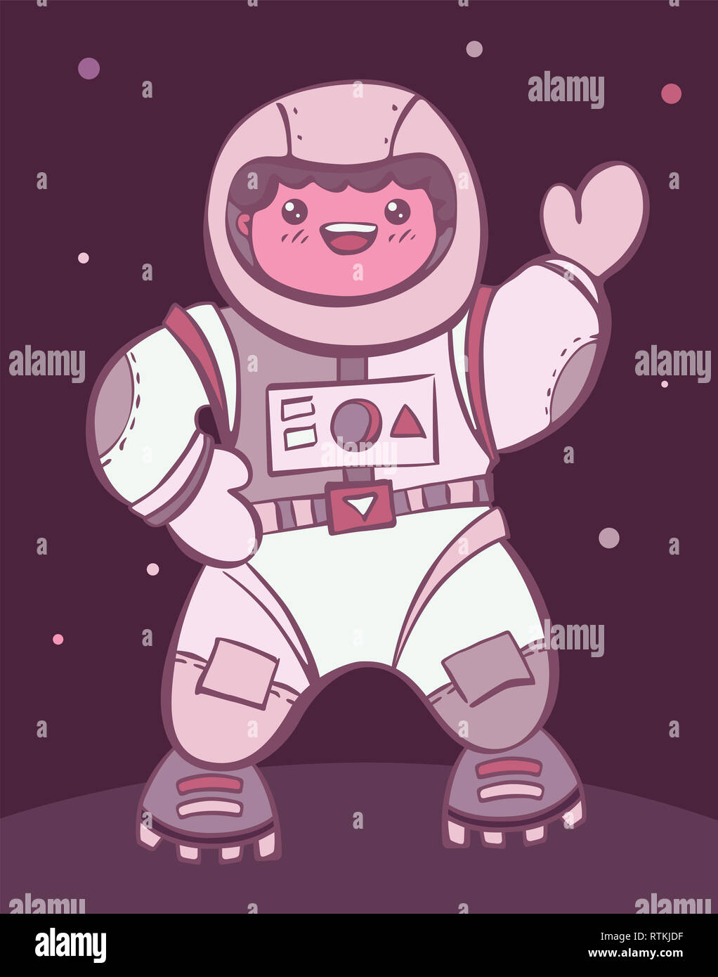 Comic cartoon astronaut boy in space suit landed on planet illustration ...