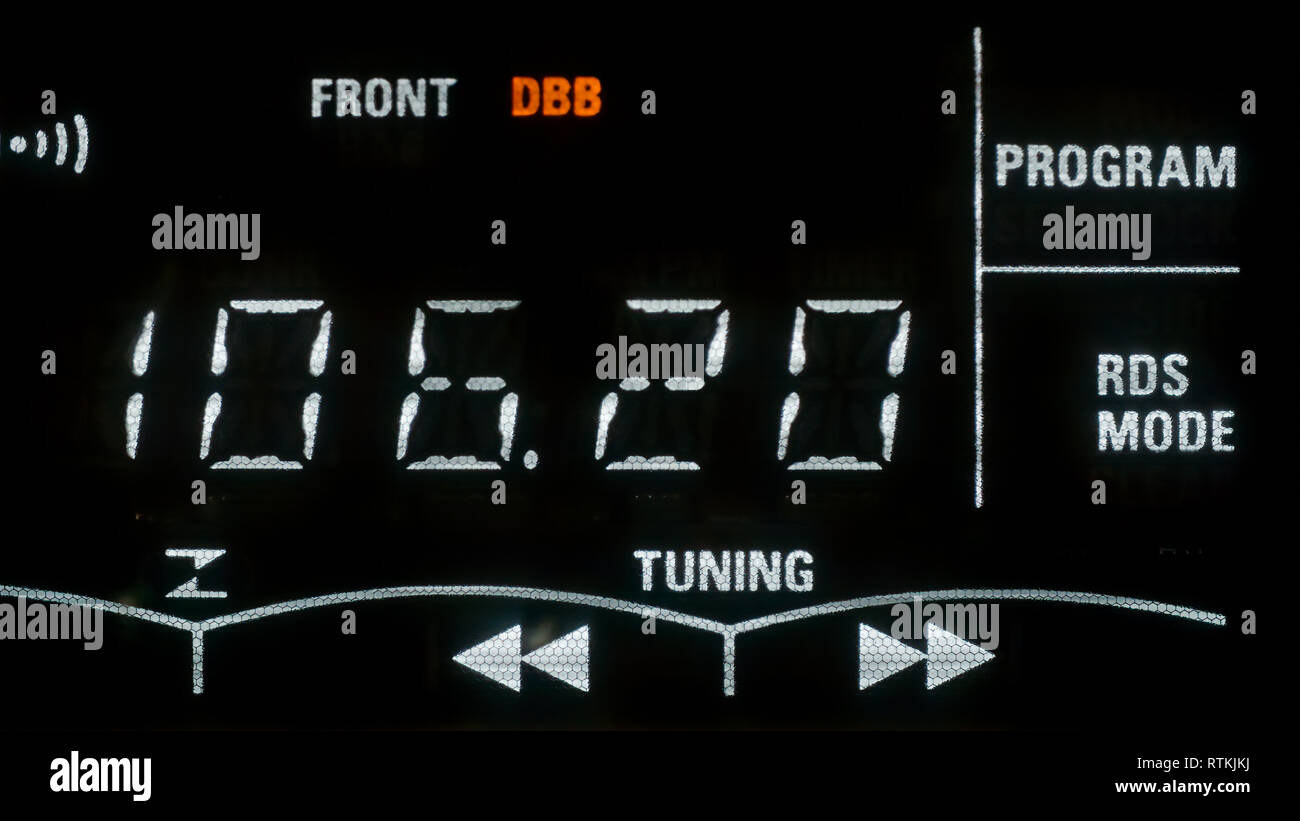 A radio tuner tuning on with lots of numbers running on it Stock Photo ...