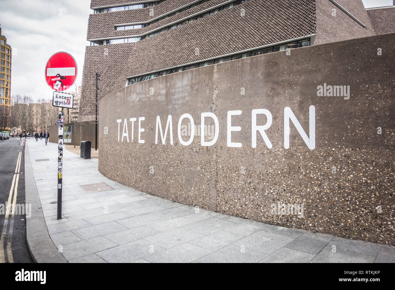 A No Entry road sign outside the Switch House, Tate Modern, London, UK ...