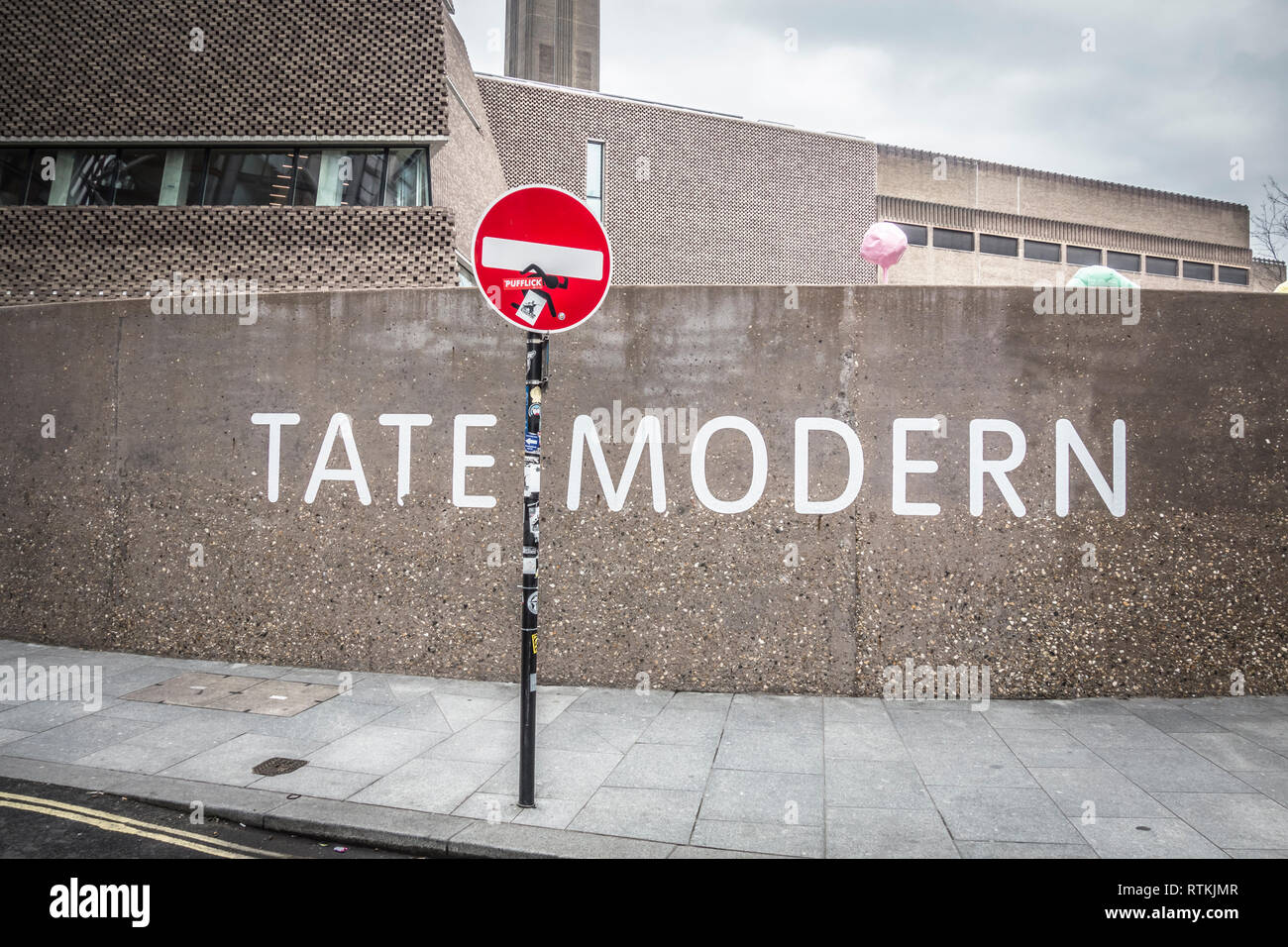 A No Entry road sign outside the Switch House, Tate Modern, London, UK ...