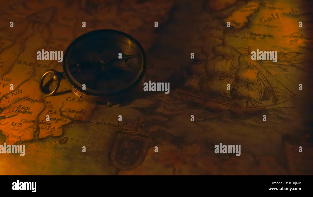 The compass and the map on a night vision. It has black background ...