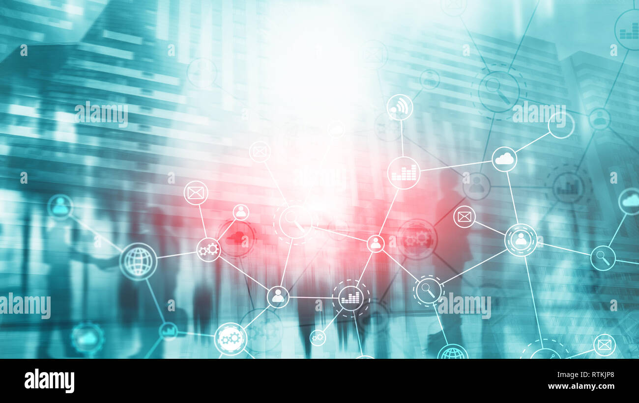 Double exposure Business organization structure on blurred background ...
