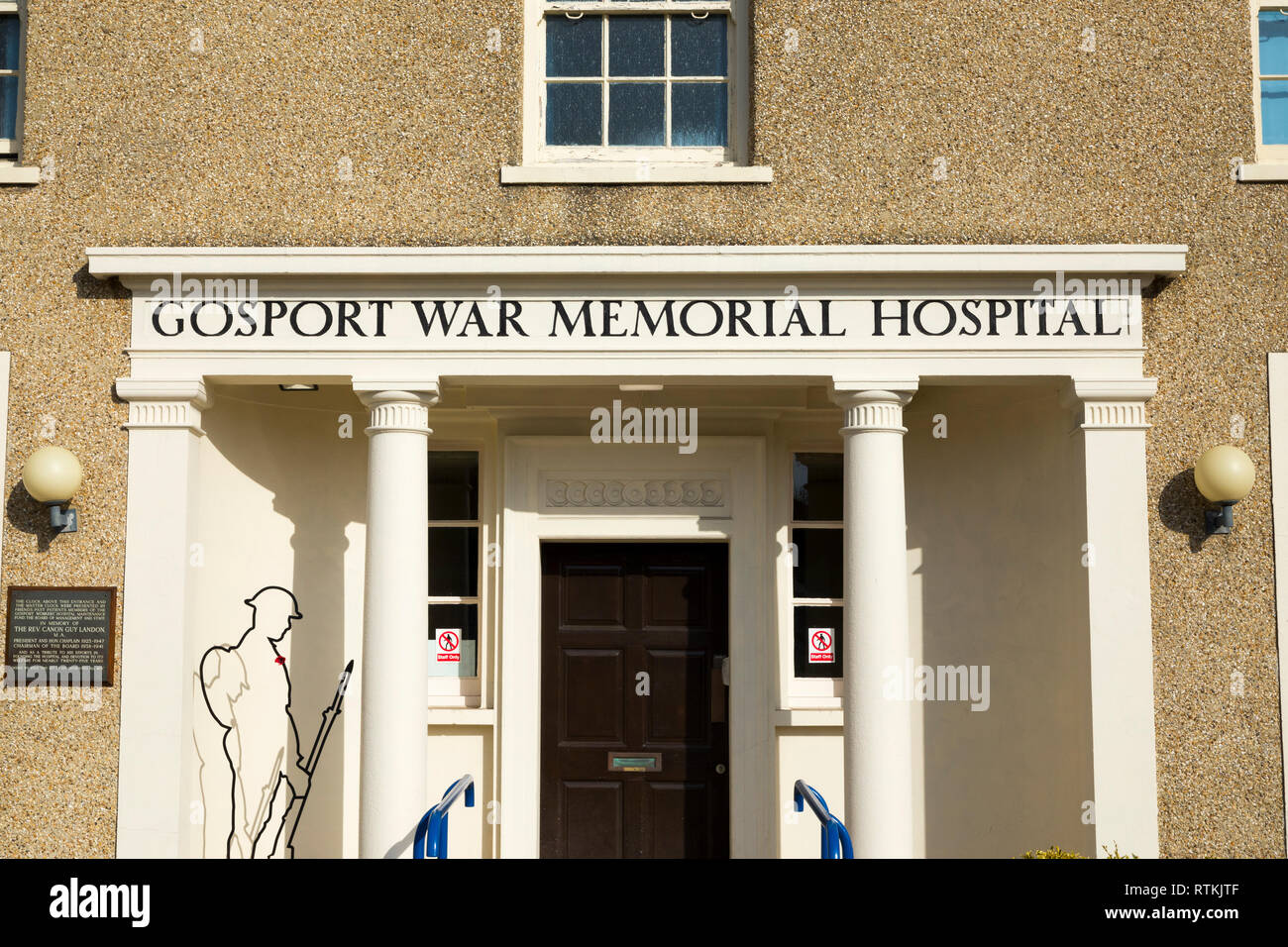 Front facade and entrance of the Gosport War Memorial Hospital ...