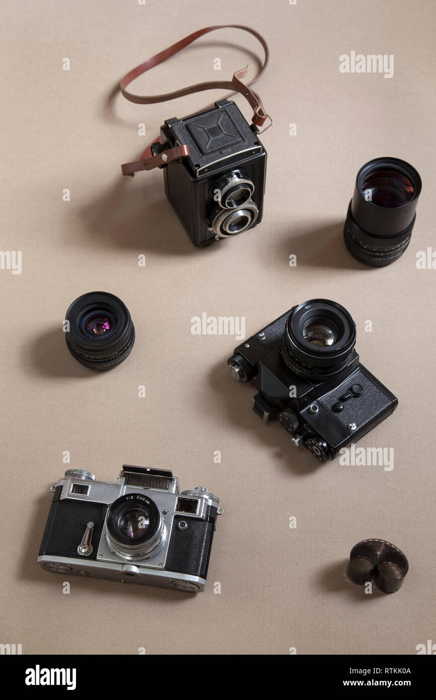 Set of the old cameras and photography equipment Stock Photo - Alamy