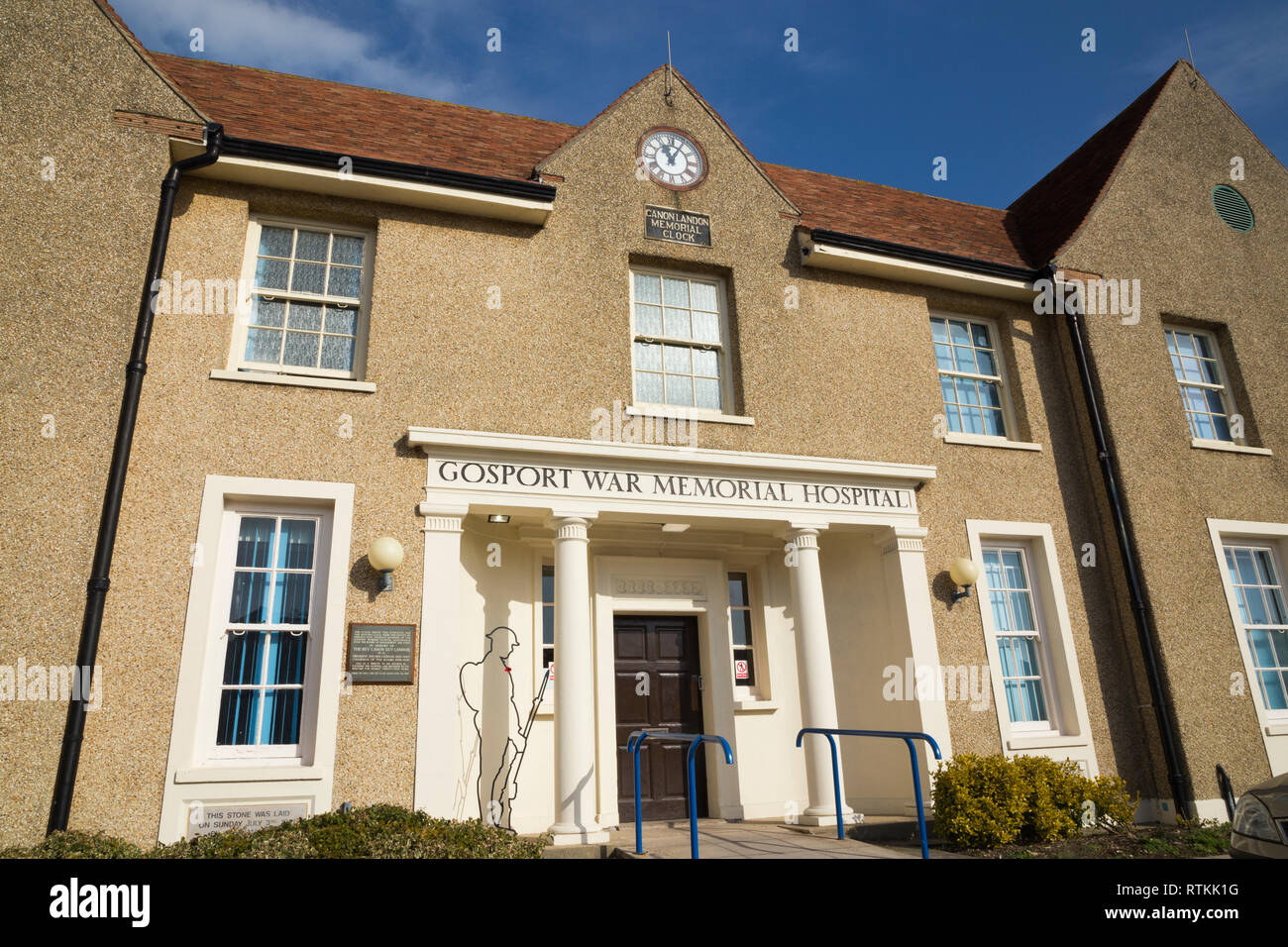 Front facade and entrance of the Gosport War Memorial Hospital ...