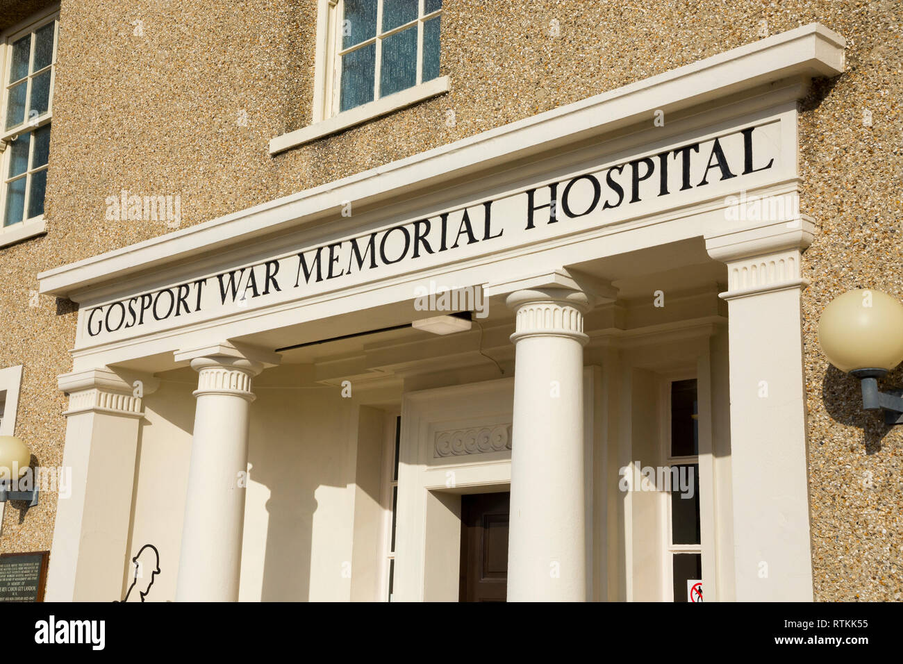 Front facade and entrance of the Gosport War Memorial Hospital ...